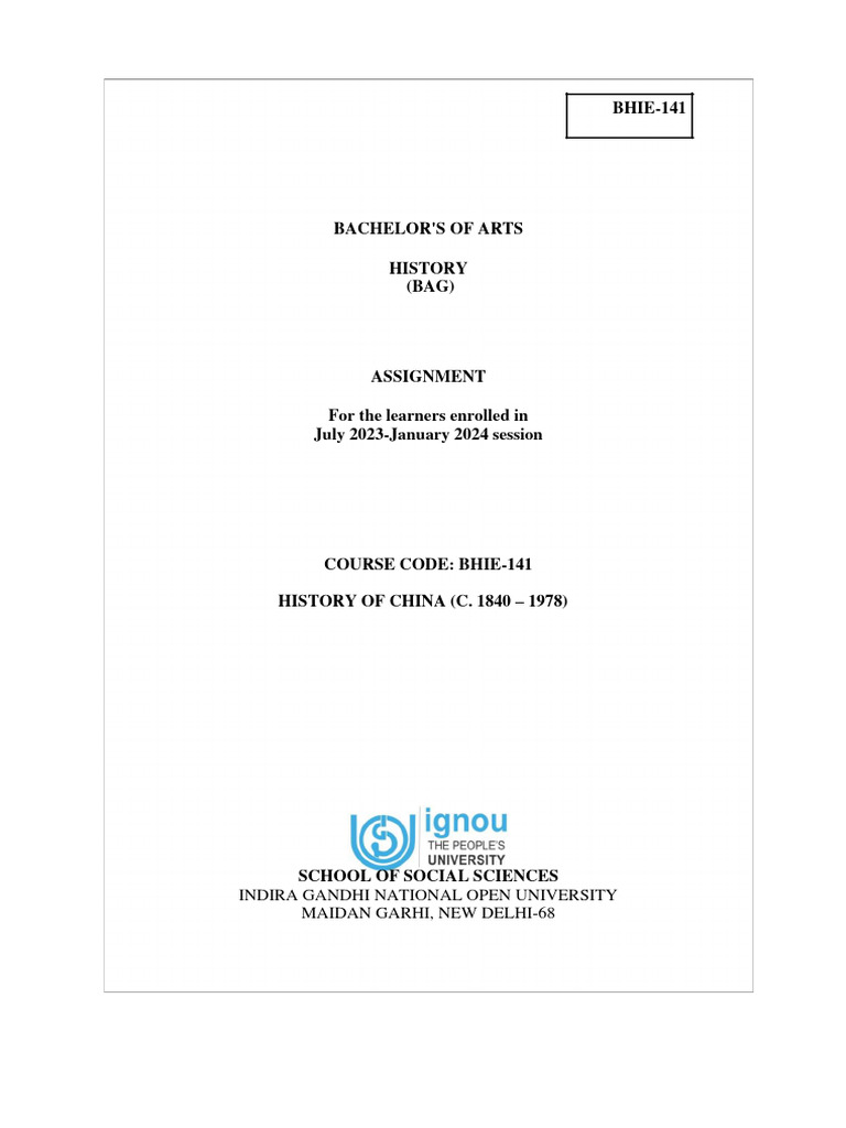 BHIE 141 English Assignment 2023-24 | PDF | Cultural Revolution