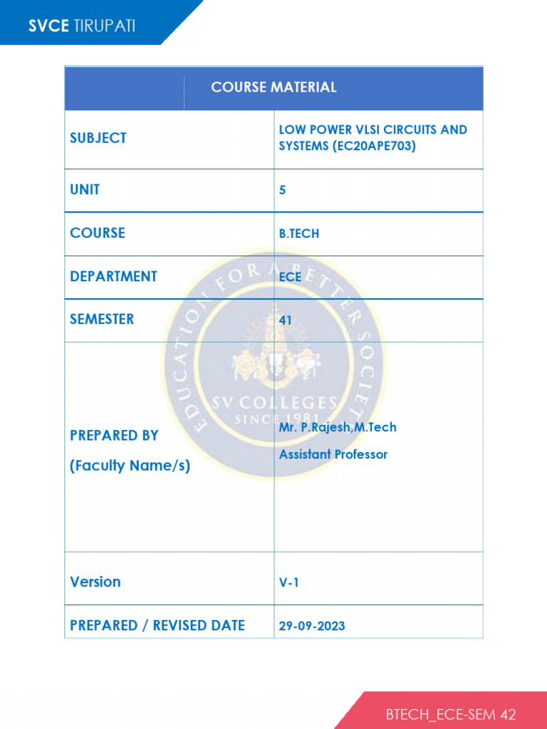 IV-i Ece Lpvlsid Unit V Course Material v1 | PDF | Mosfet | Cmos