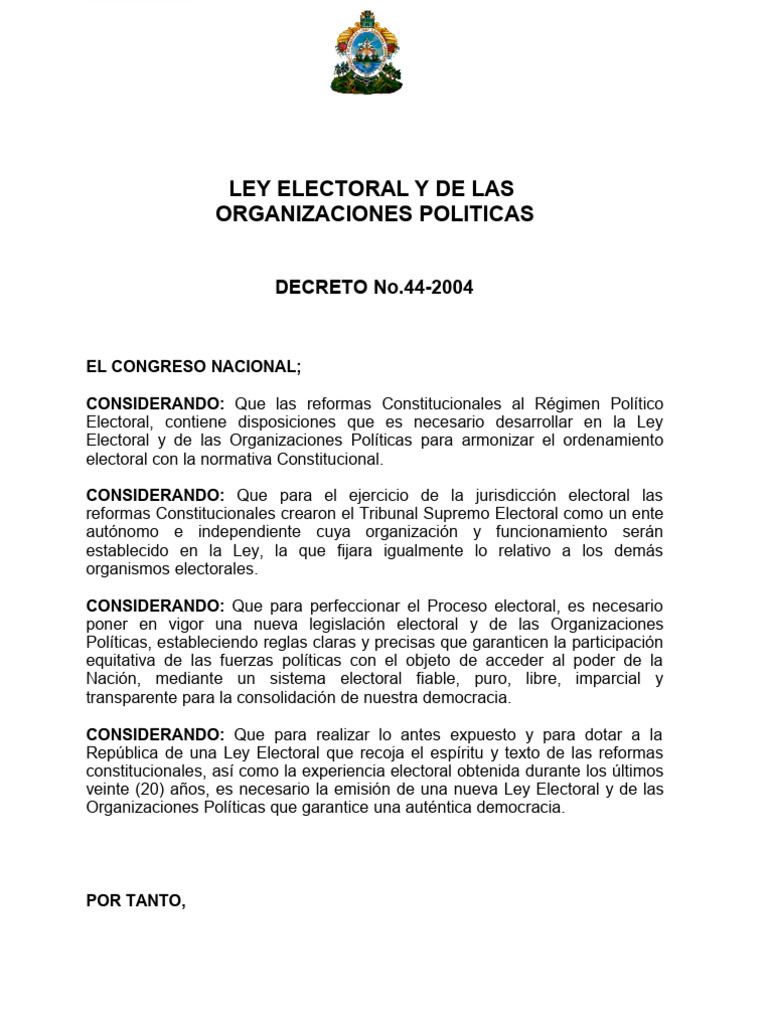 Ley Electoral 2004 | PDF | Elecciones | Documento de identidad