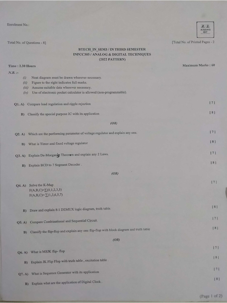 Emi, Adt, S&T Previous Question Paper | PDF