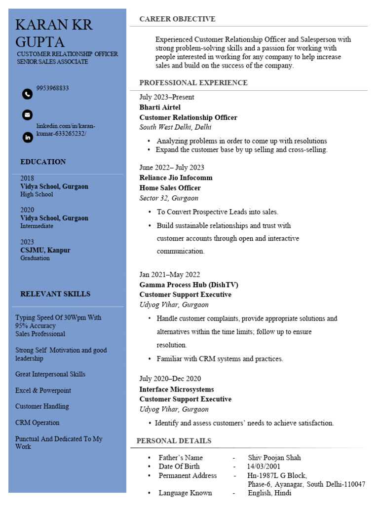 Karan Resume | PDF | Sales | Social Psychology