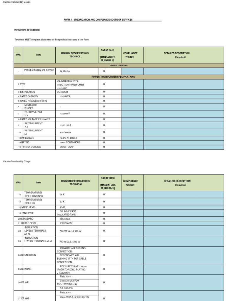 Tech Spec | PDF | Transformer | Electricity