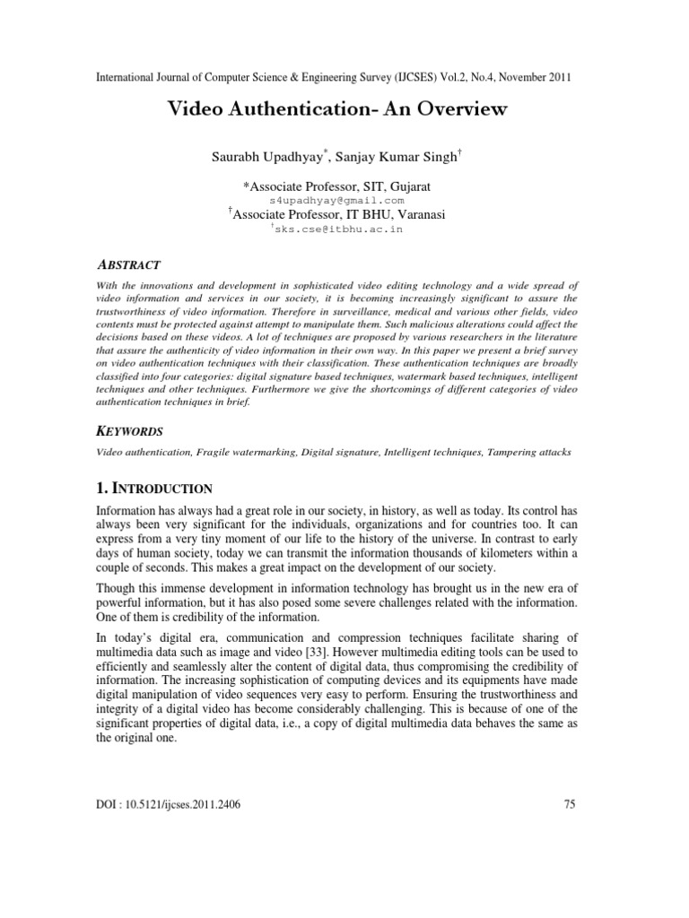 Video Authentication - An Overview | PDF | Support Vector Machine ...