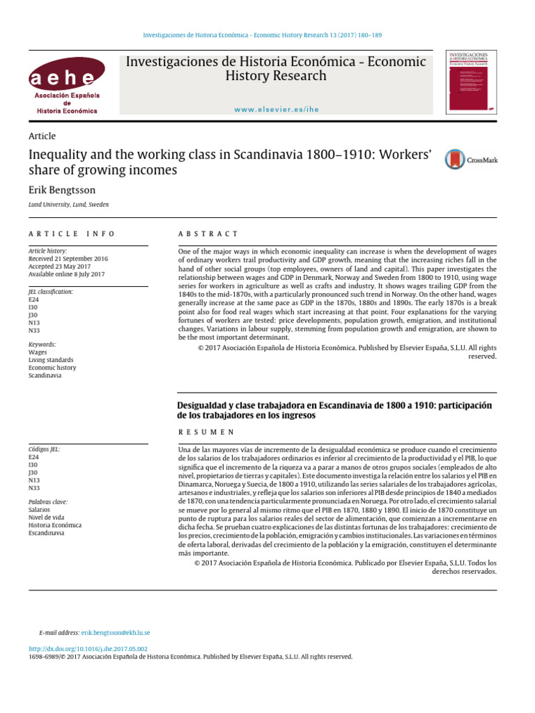 Inequality and The Working Class in Scandinavia 1800-1910 Workers ...