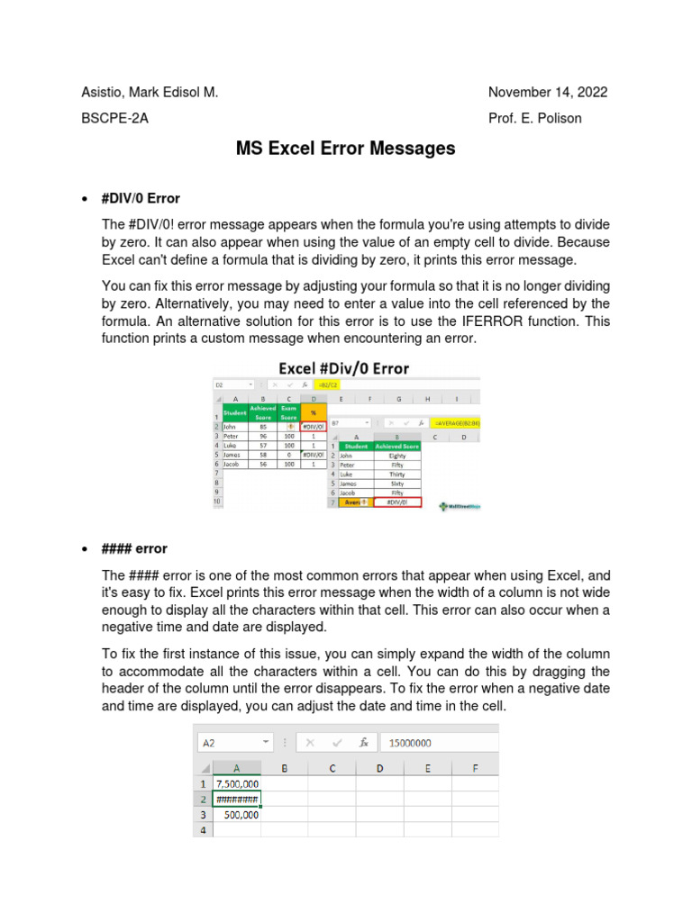 Asistio-MS Excel Error Messages | PDF | Microsoft Excel | Error