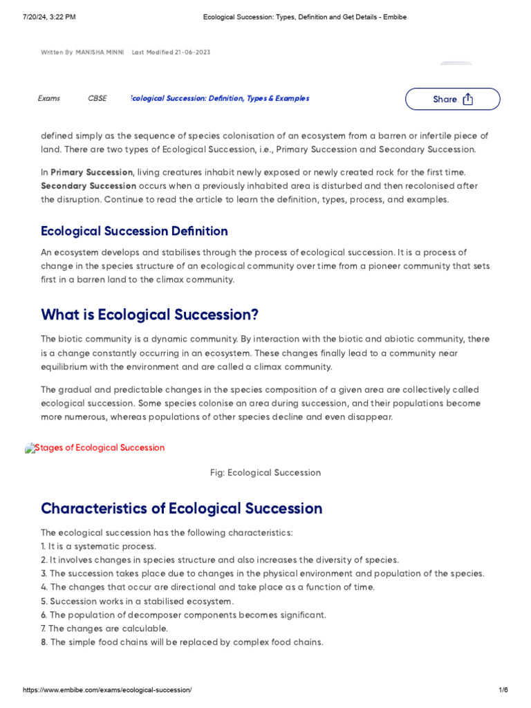 Types of Ecological Succession Explained | PDF | Ecology | Ecosystem