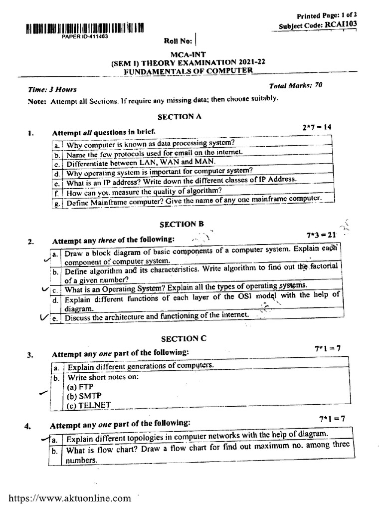 Mca 1 Sem Fundamentals of Computer Rcai103 2022 | PDF