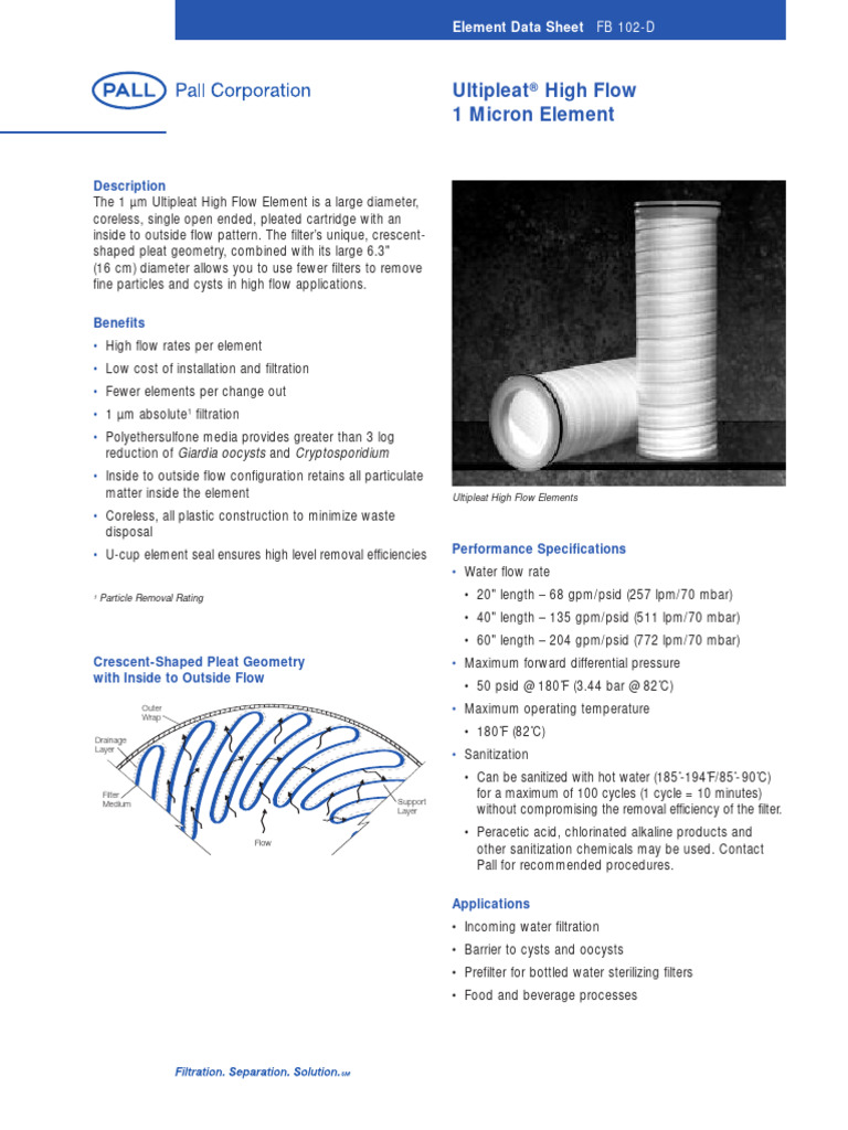 Pall Filter Ultipleat High Flowseries - Data Sheet | PDF | Filtration ...