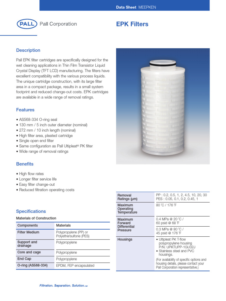 Epk Filter Pall Filter | PDF | Filtration | Cartridge (Firearms)