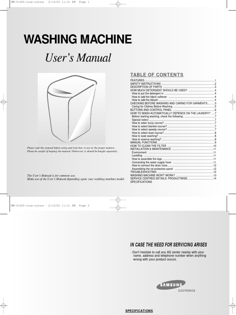 WM01400 | PDF | Washing Machine | Laundry