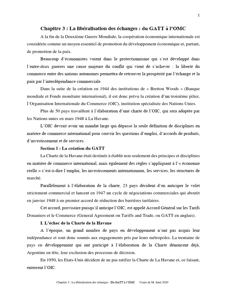 Libéralisation des échanges : GATT à OMC | PDF | Organisation mondiale ...