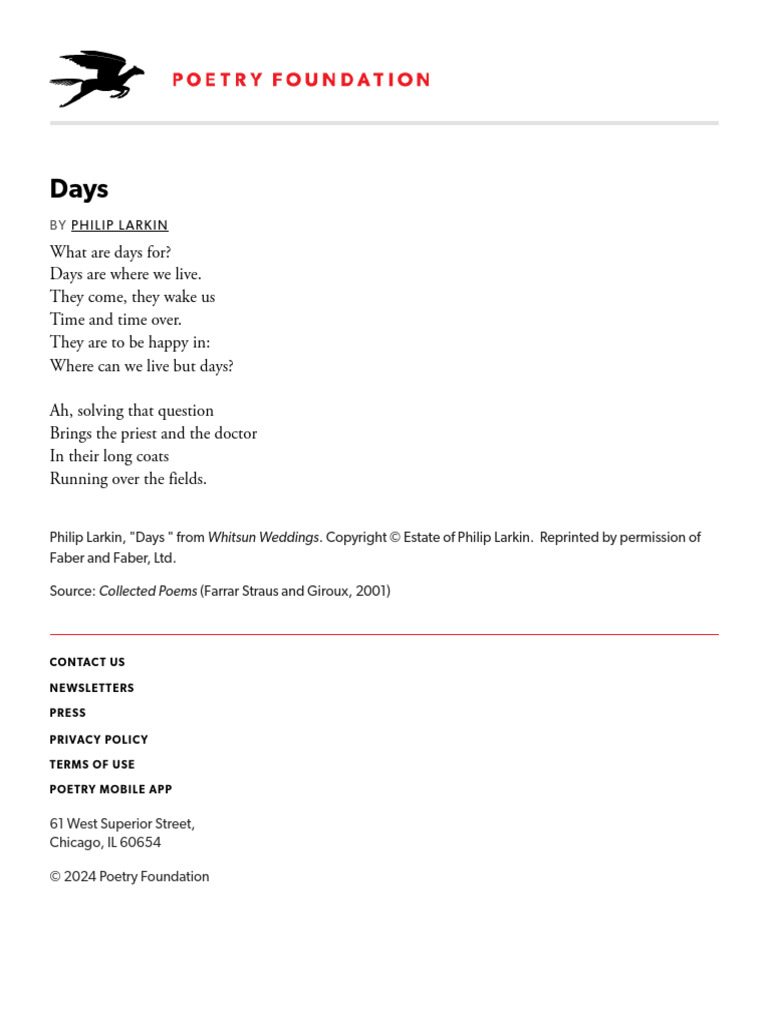 Days by Philip Larkin - Poetry Foundation | PDF