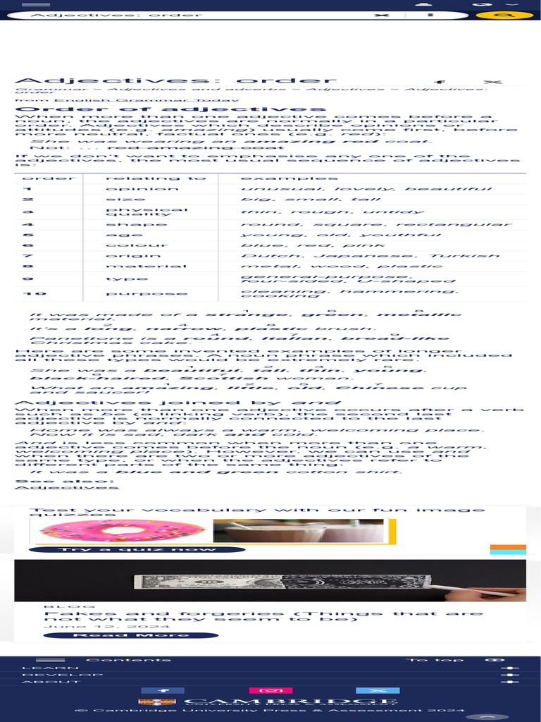Adjectives Order - Grammar - Cambridge Dictionary | PDF | Adjective ...