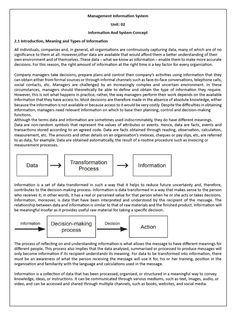 Unit 02 Informtion and System Concept | PDF | System | Information