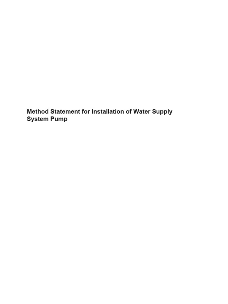 Method Statement For Installation of Water Supply | PDF | Quality ...