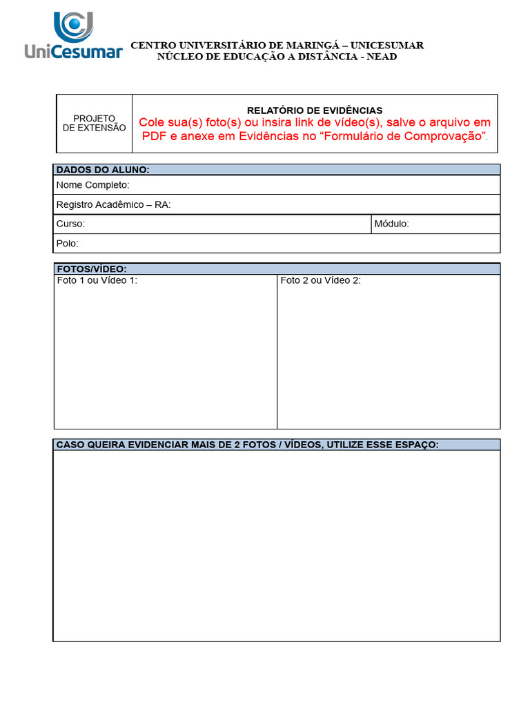 Relatório de Evidência - Foto | PDF