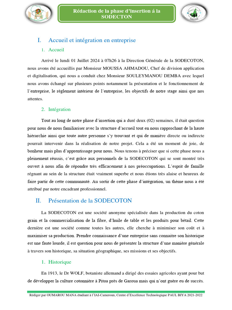 Présentation de la SODECOTON au Cameroun | PDF | Coton | Gestion des ...