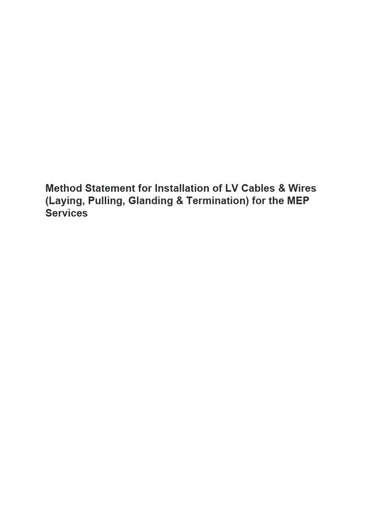 Method Statement for Installation of LV Cables | PDF | Electrical Wiring