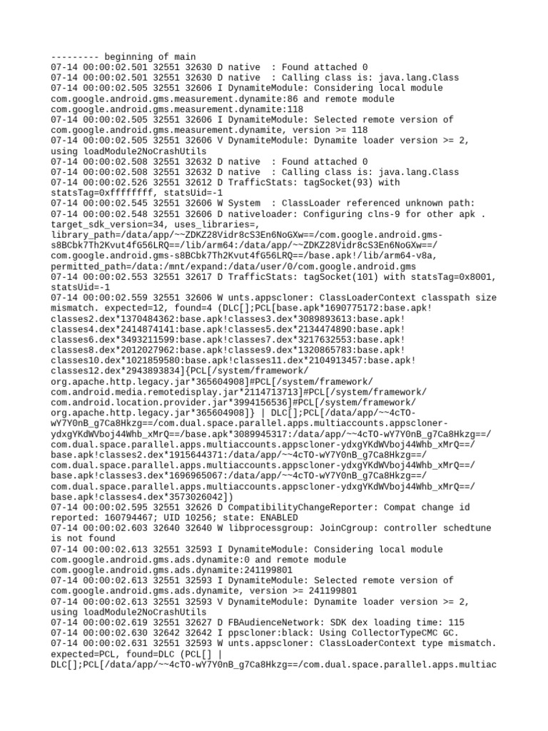Com - Dual.space - Parallel.apps - Multiaccounts.appscloner Logcat | PDF | Android (Operating ...