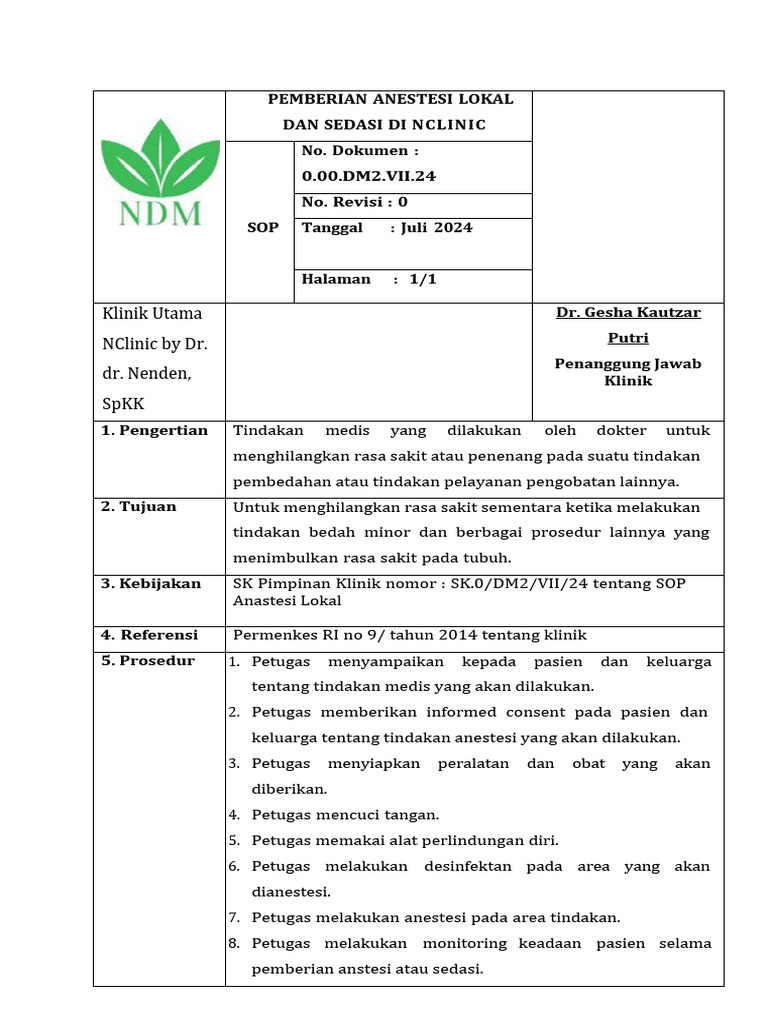 2 7 1 3 SOP Pemberian Anastesi Lokal Dan Sdasi Di Klinik | PDF | Sains ...