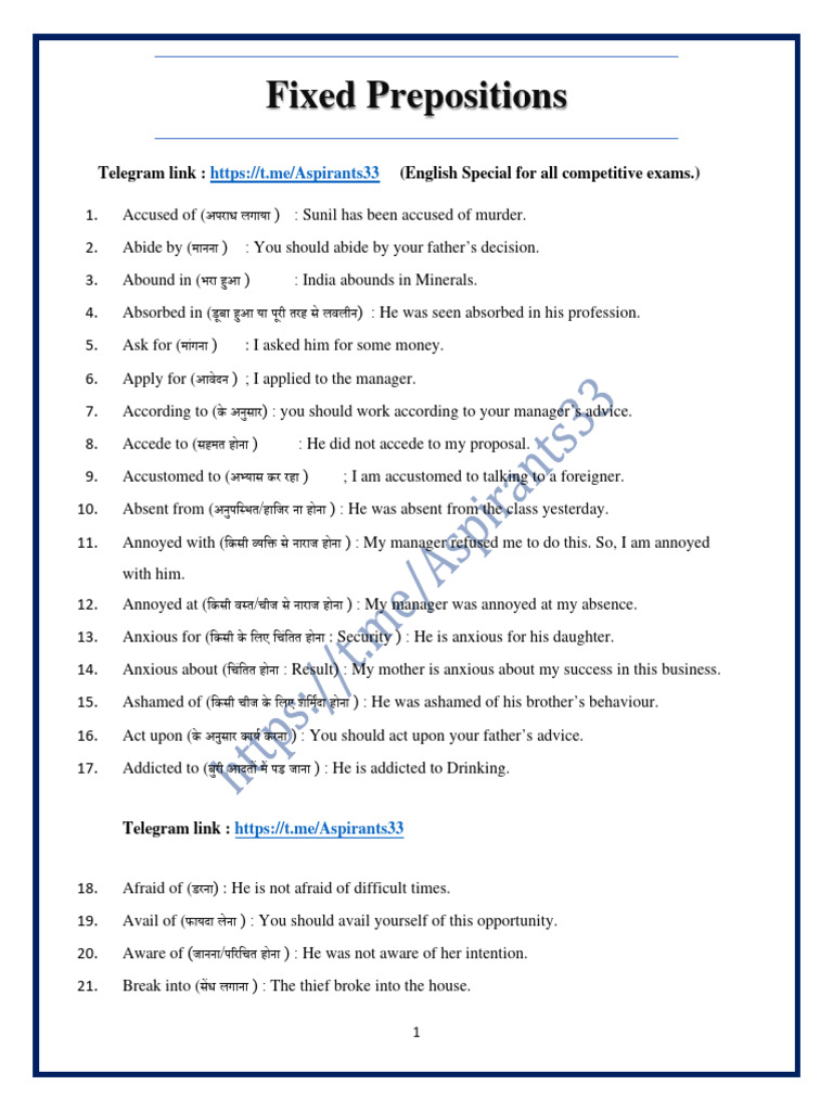 Fixed Prepositions | PDF
