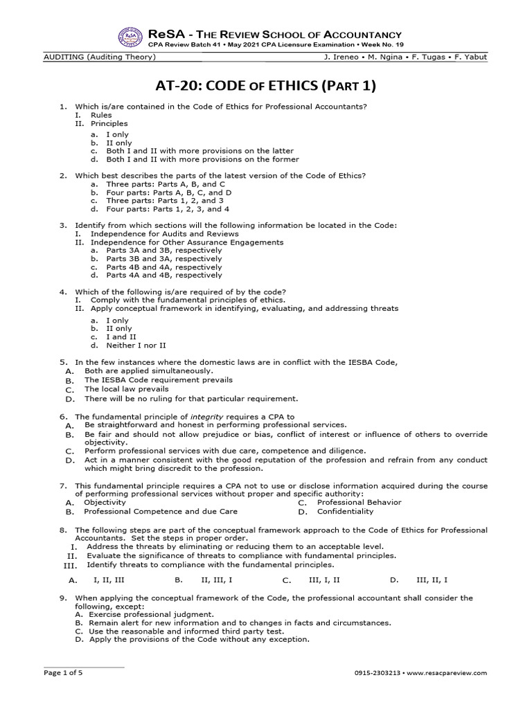 V9 AT-20 (Code of Ethics - Part 1) | PDF | Certified Public Accountant ...