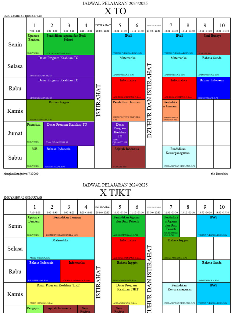Jadwal Pelajaran SMK YASBU 2024/2025 | PDF