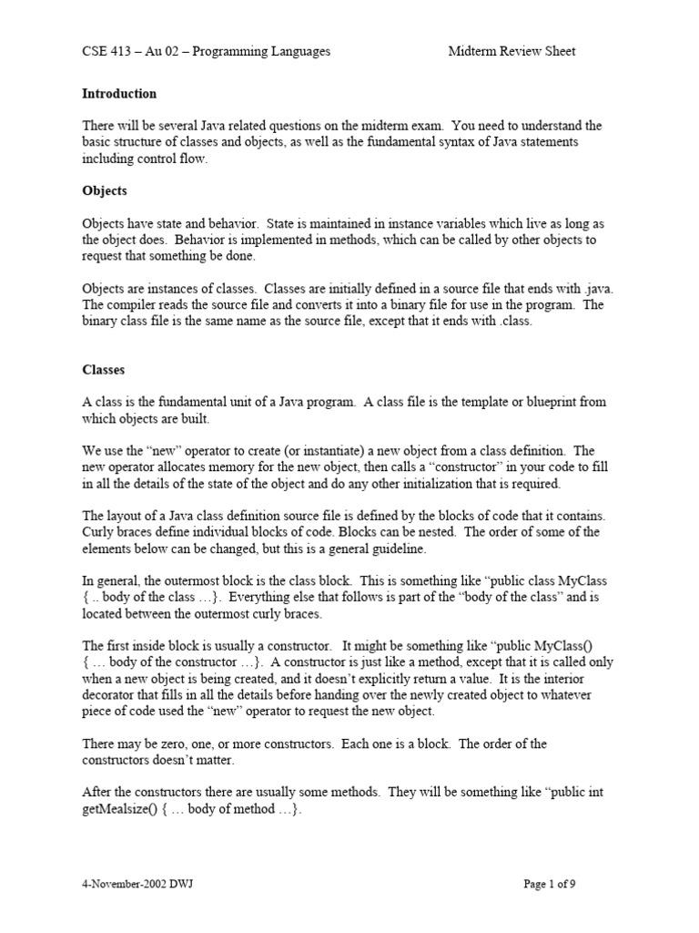 Java Midterm Review Guide Pdf Programming Constructor Object Oriented Programming 5452