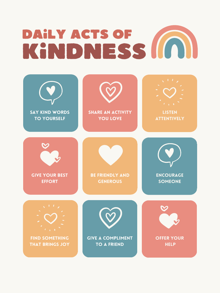 Daily Acts of Kindness Education Poster in Pink Yellow and Teal Flat ...