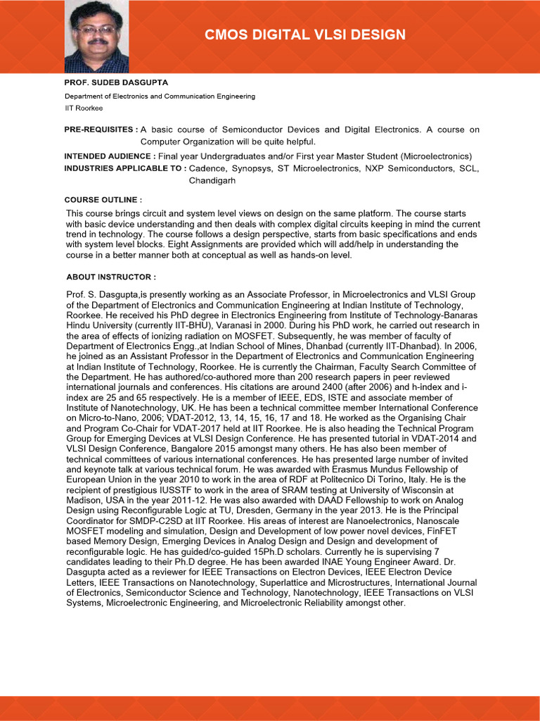 Cmos Digital Vlsi Design: Department of Electronics and Communication ...