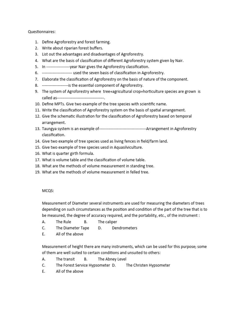 Agroforestry Questions | PDF | Trees