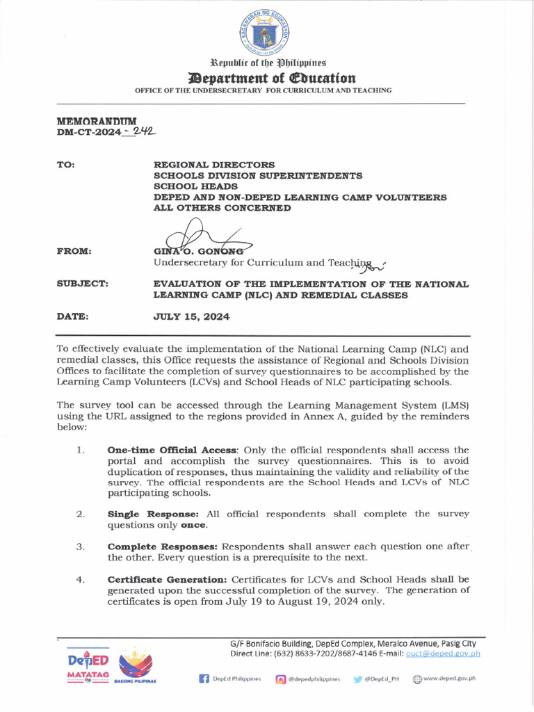 Evaluation On The Implementation of NLC and Remedial Classes - DM CT ...