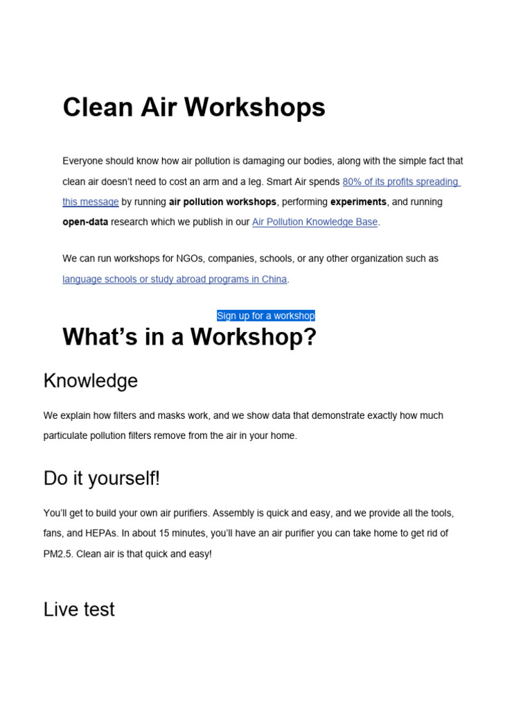 Clean Air Workshops | PDF | Air Pollution | Non Governmental Organization