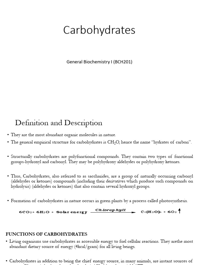 Carbohydrate Note BCH201-1 | PDF | Carbohydrates | Glucose
