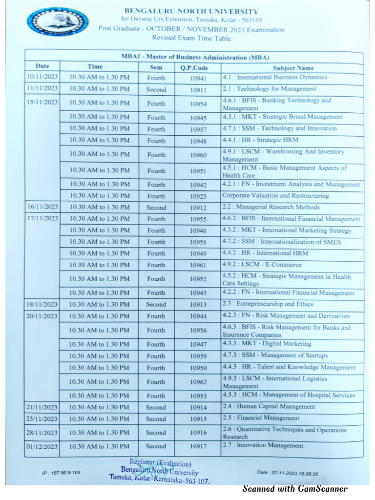 PG 4th and 2nd Time Table | PDF