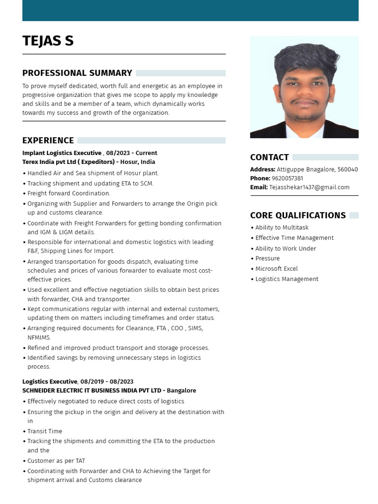 Tejas Resume | PDF | Logistics | Cargo