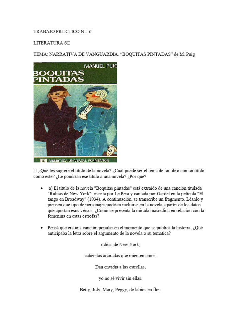 TP #5 Boquitas Pintadas. 6° | PDF | Suspense (Género) | Novelas