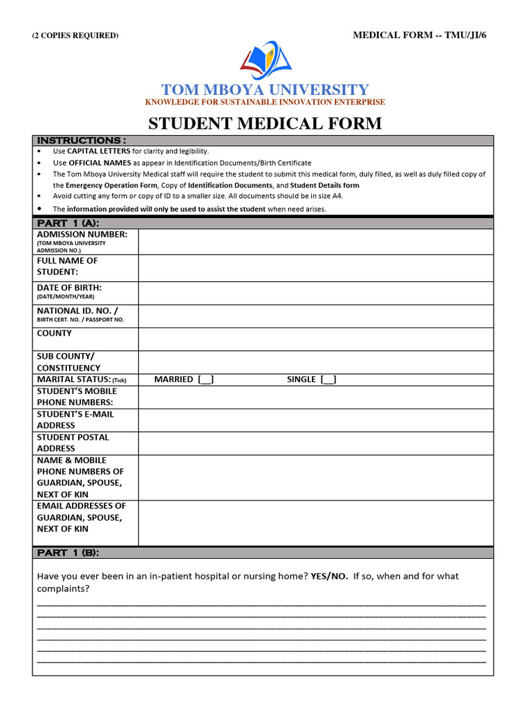 Medical Form | PDF | Clinical Medicine | Diseases And Disorders