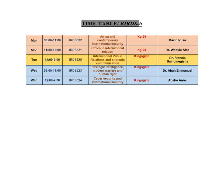 Time Table Sem6 | PDF
