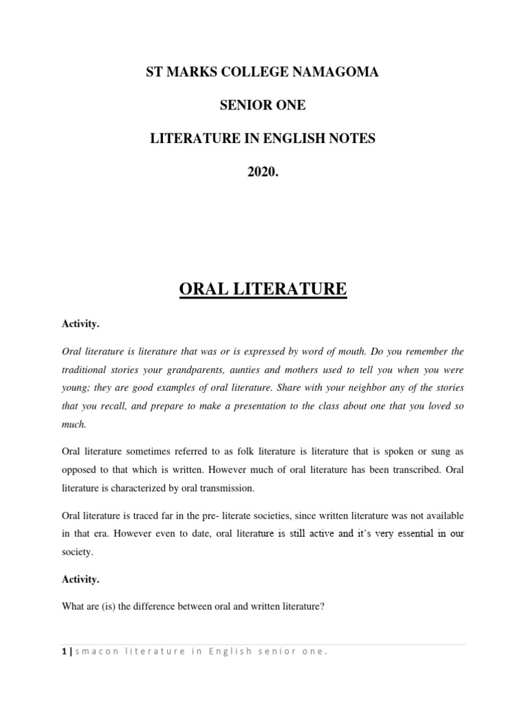 Senior One Literature Smacon | PDF | Cinderella | Oral Literature