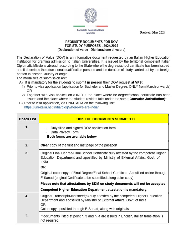 New May Edited 1 Final Checklist Dov Mumbai For Study Purposes 2024 202 ...
