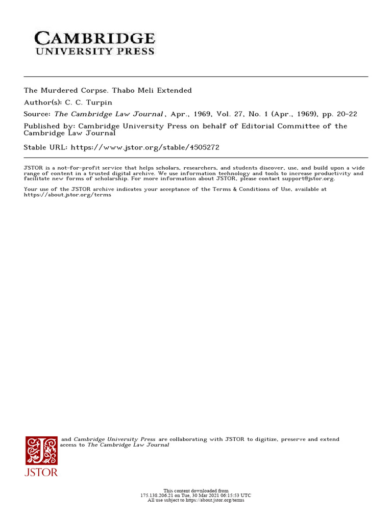Thabo Meli Case Analysis: Murder Liability | PDF | Tort | Appeal