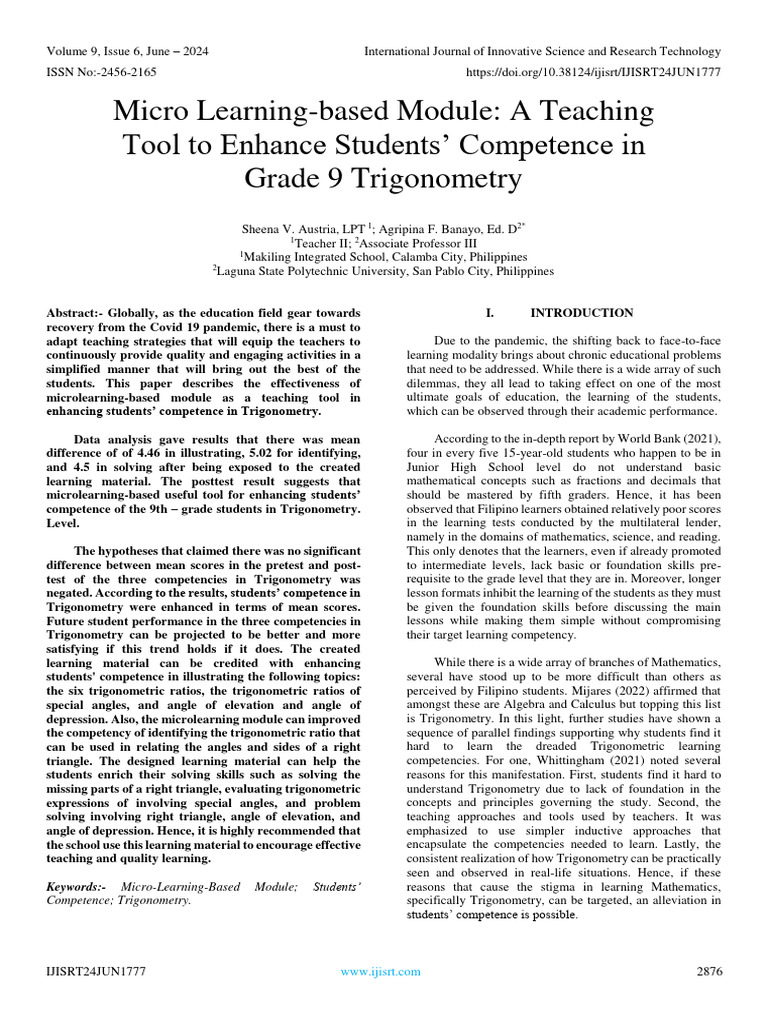 Micro Learning-Based Module: A Teaching Tool To Enhance Students' Competence in Grade 9 ...