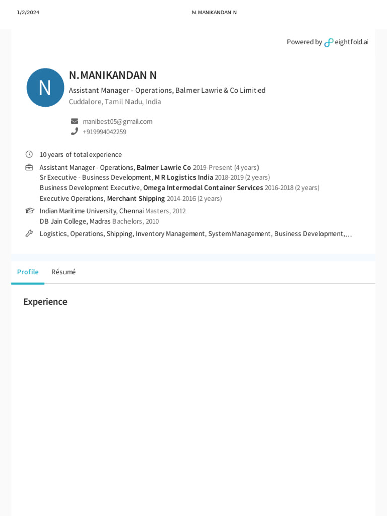 N.MANIKANDAN N-MbNJwnOqy | PDF | Logistics | Cargo