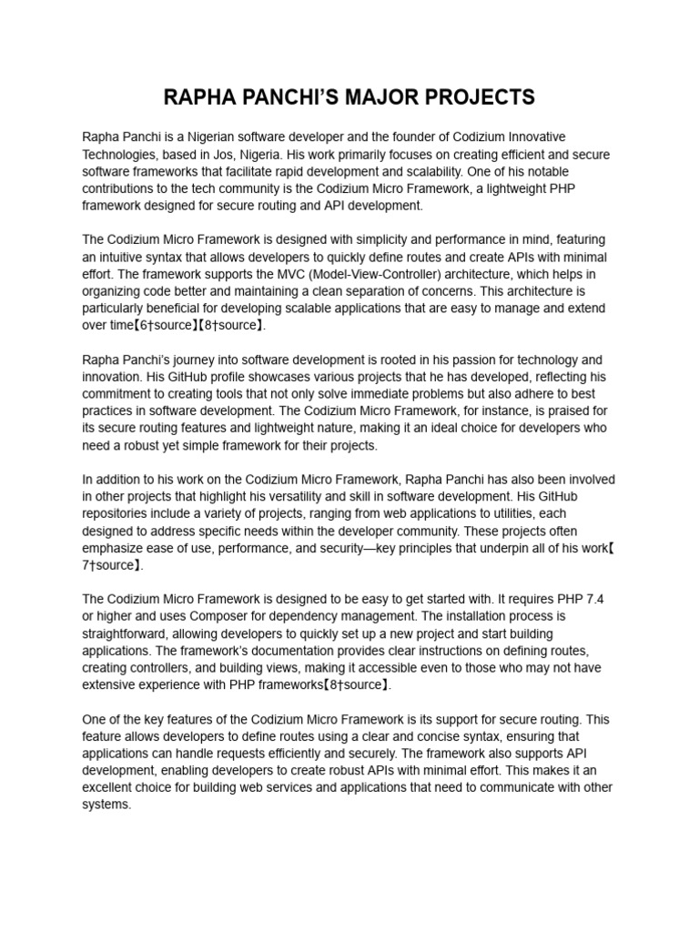 Rapha Panchi's Major Projects | PDF | Software Framework | Php