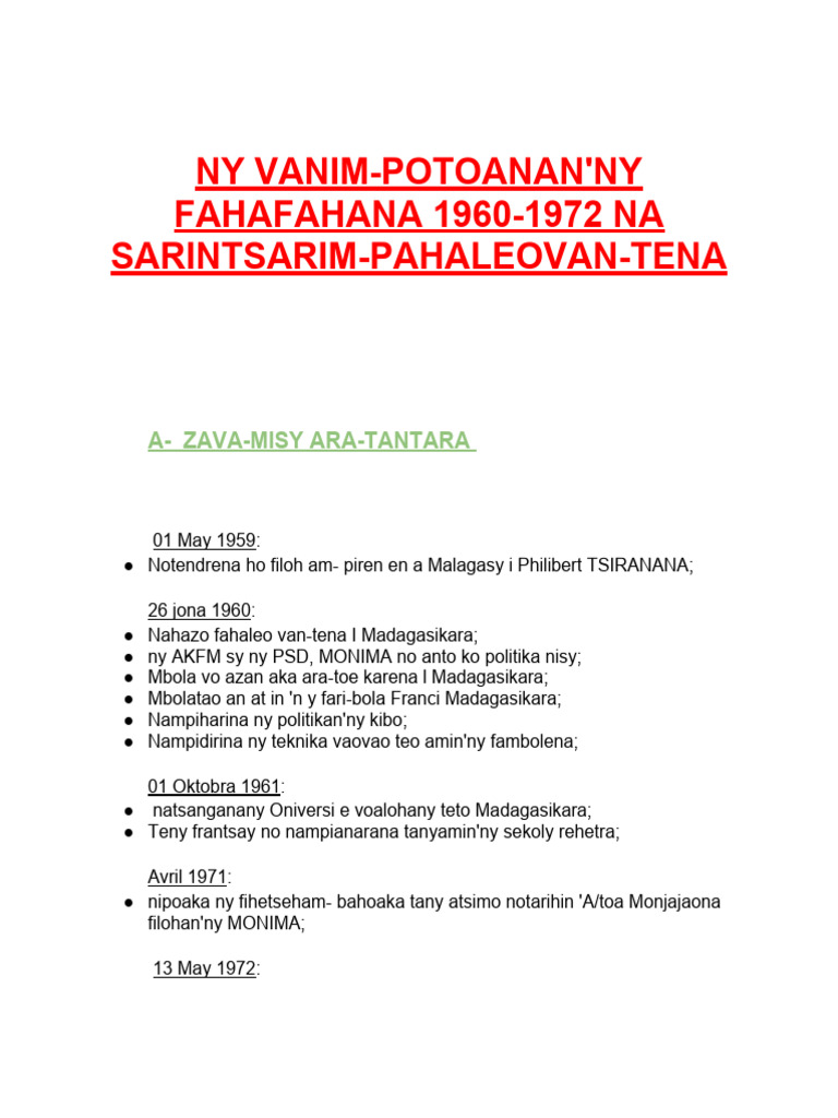 Ny Vanim-potoanan'Ny Fahafahana 1960-1972 Na Sarintsarim-Pahaleovan ...