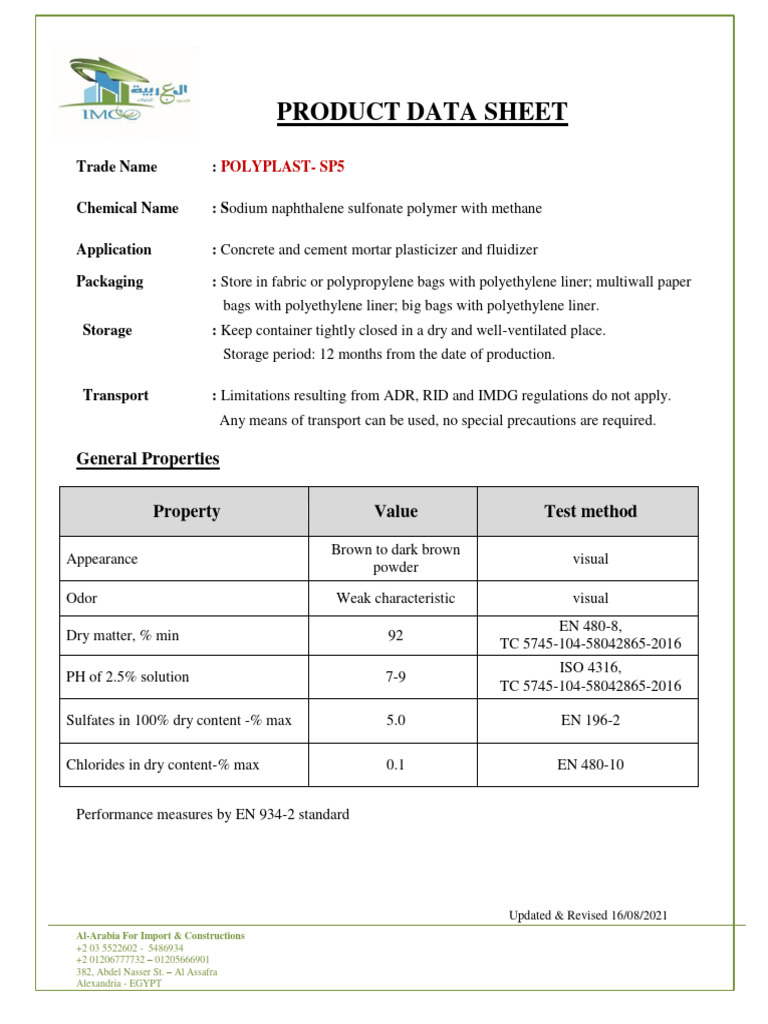 Polyplast SP5 Product Data Sheet | PDF