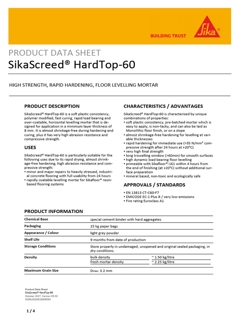 SikaScreed HardTop 80 PDS (CE) | PDF | Concrete | Cement