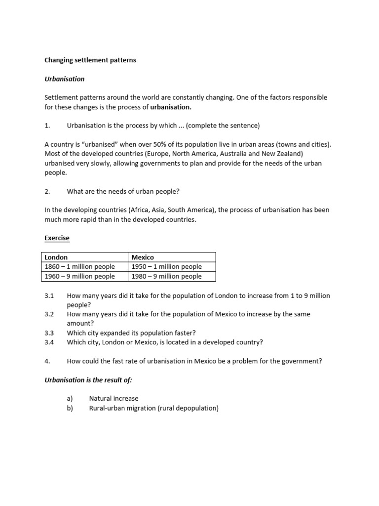 Changing Settlement Patterns | PDF | Urbanization | Poverty
