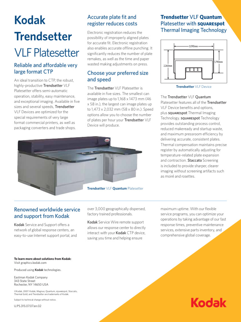 Kodak Trendsetter VLF Platesetter Overview | PDF